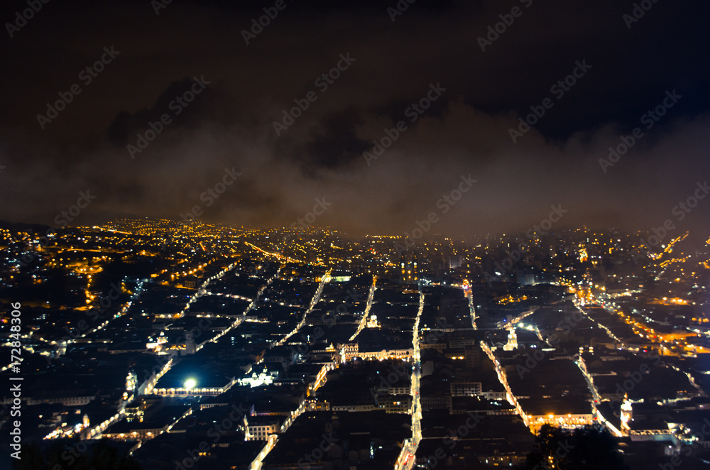 Beautiful night photo of beautiful old colonial town in Quito, Ecuador ...