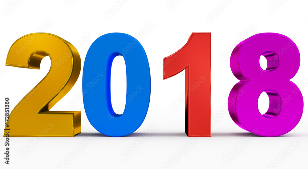 year 2018 colorful 3d numbers isolated on white | Uwalls.co.uk