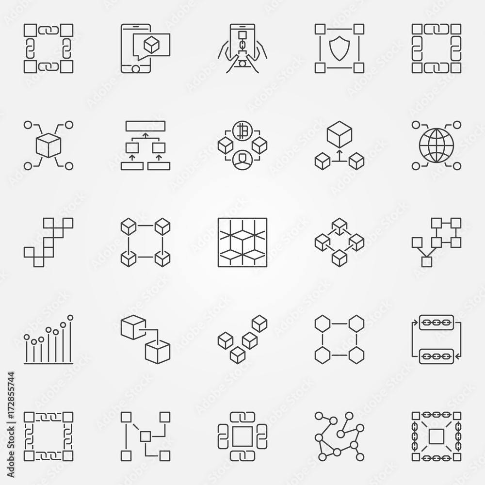 Blockchain icons set. Vector cryptography block chain concept sy Stock ...