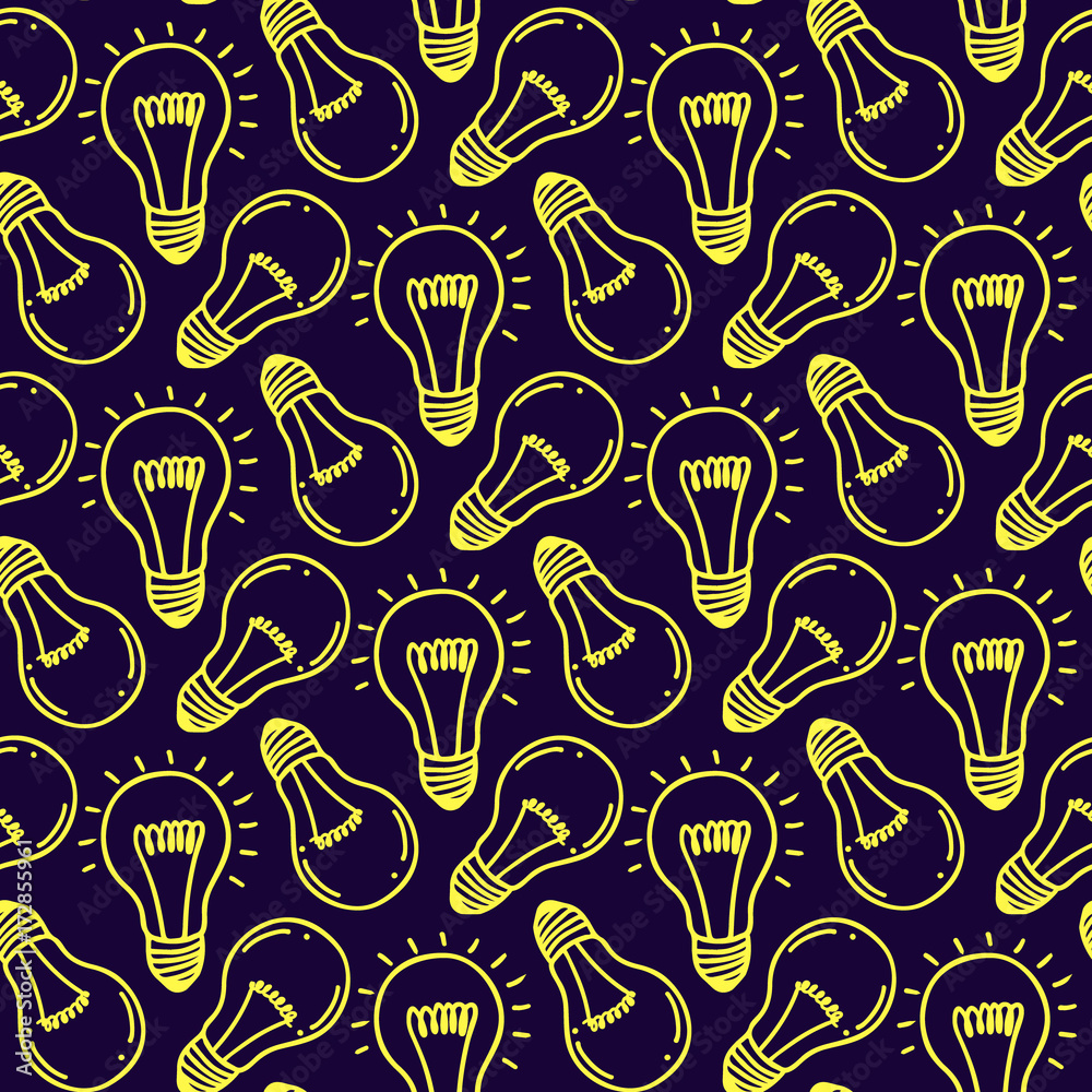Lamp light bulb hand drawn seamless pattern design. Stock Vector ...