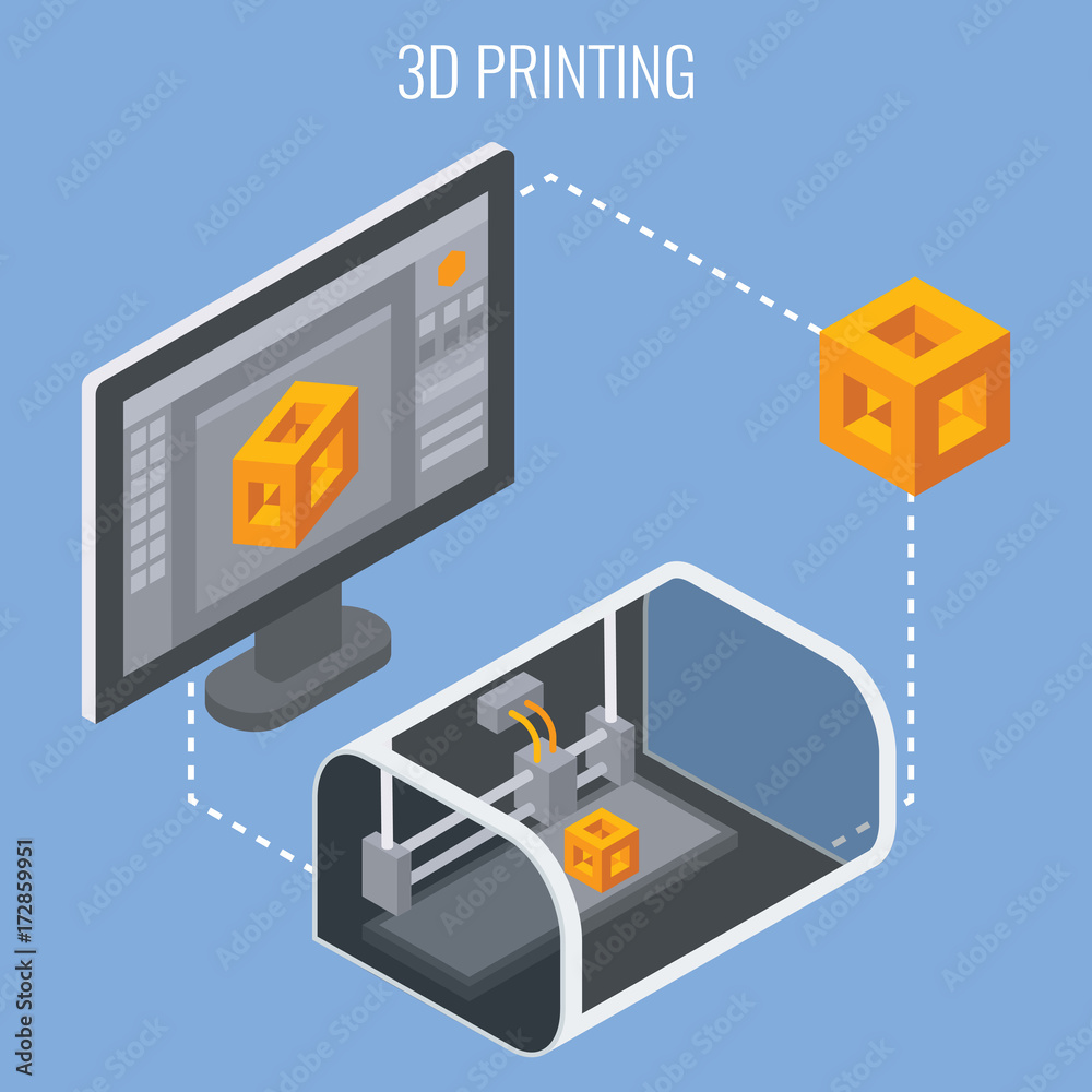3D printing process concept vector illustration Stock Vector | Adobe Stock