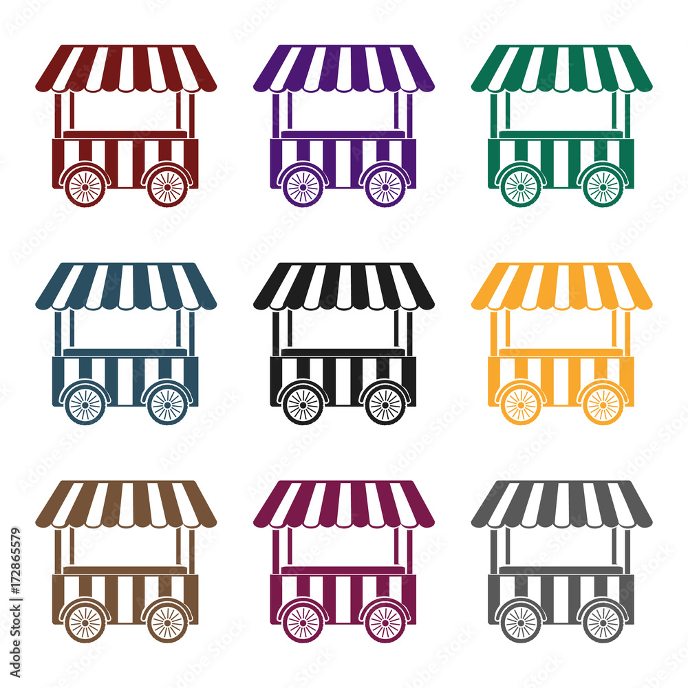 Snack cart icon in black style isolated on white background. Circus ...