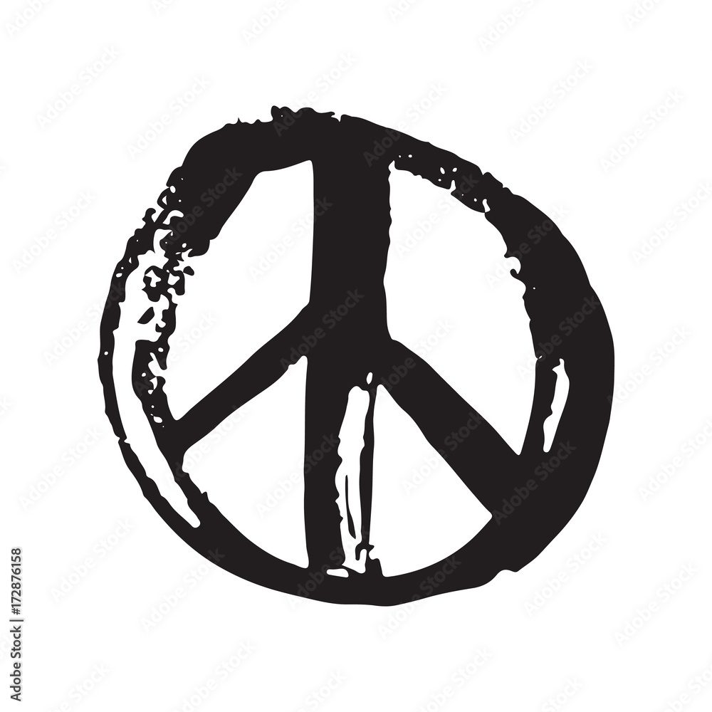 Poster Peace symbol, hand drawn grunge Hippie or pacifist sign, vector ...