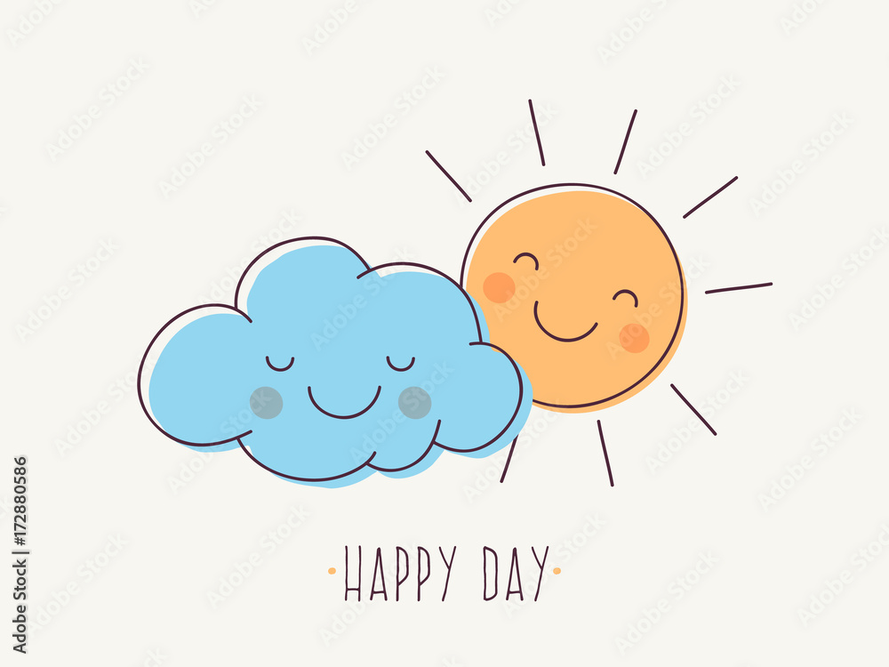 Happy Day. Vector Illustration of Cute Smiling Sun and Cloud Characters ...