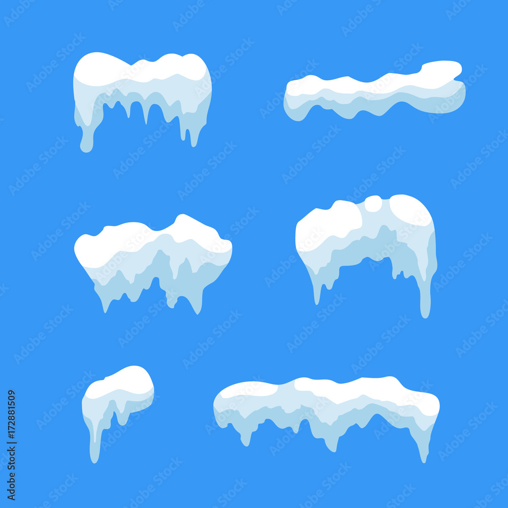 Snow ice icicle set Winter design. White blue snow template. Snowy ...