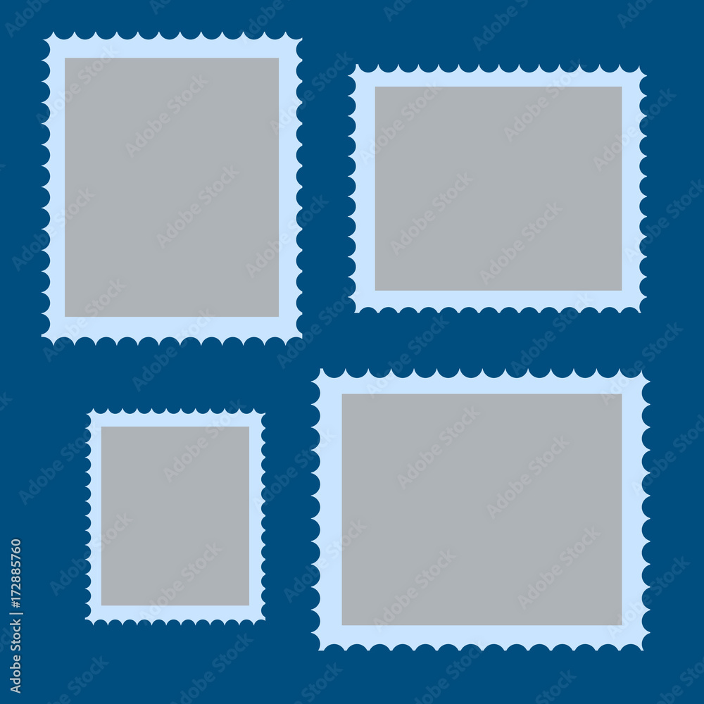 Postage stamps with perforated edge and mail stamp vector template. Set ...