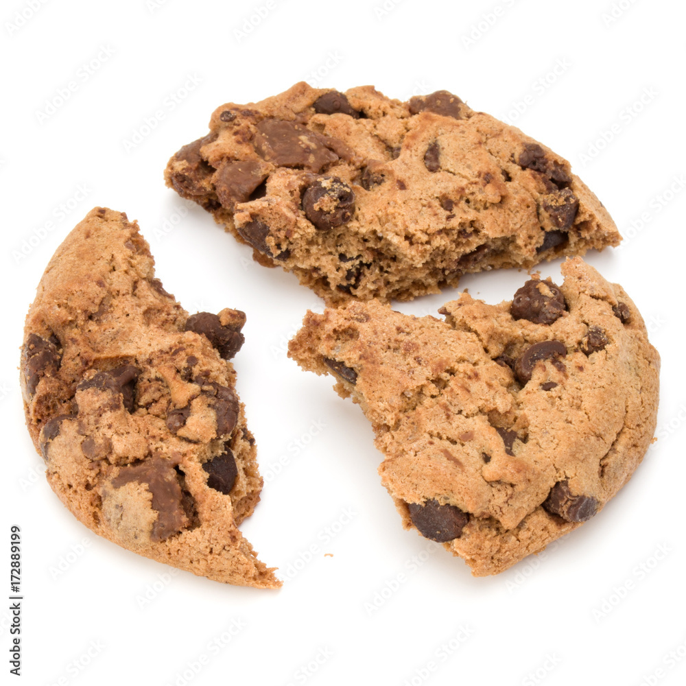 One broken Chocolate chip cookie isolated on white background. Sweet ...