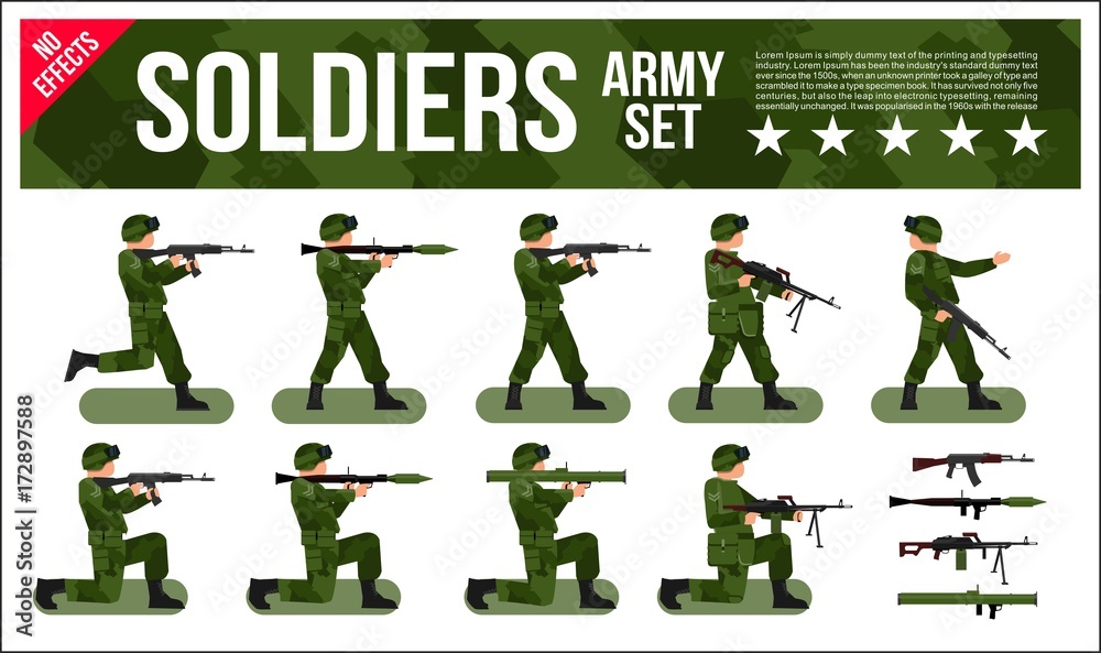 Vetor de Military Army Soldiers Set in Digital Camouflage. Modern ...