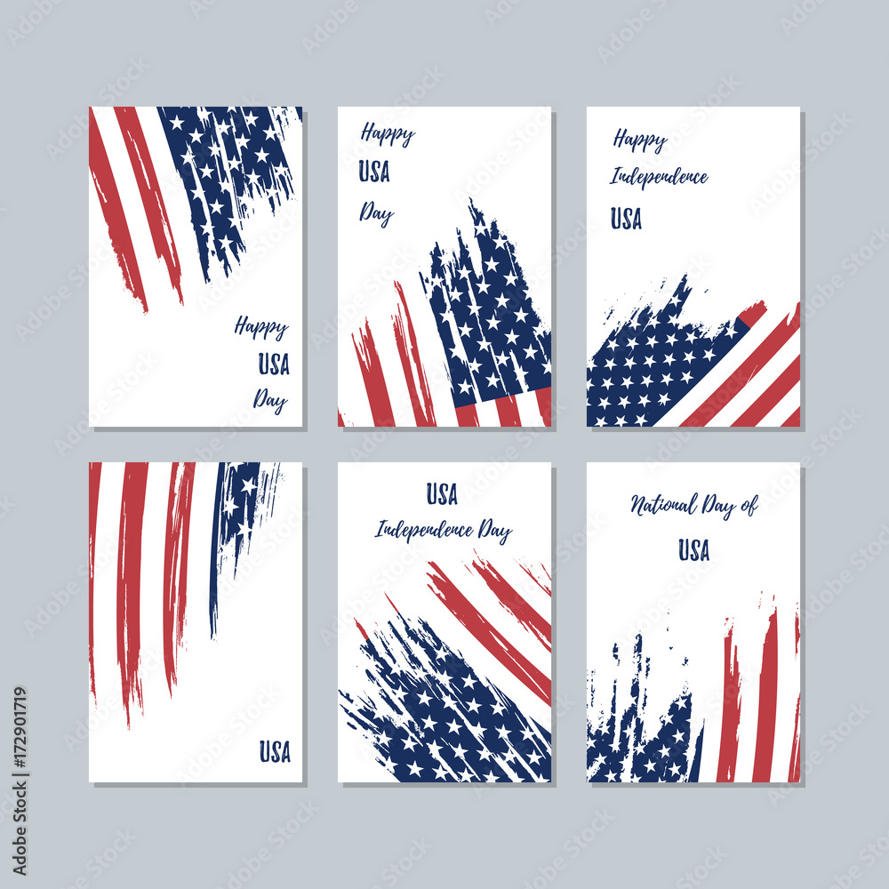 USA Patriotic Cards for National Day. Expressive Brush Stroke in ...