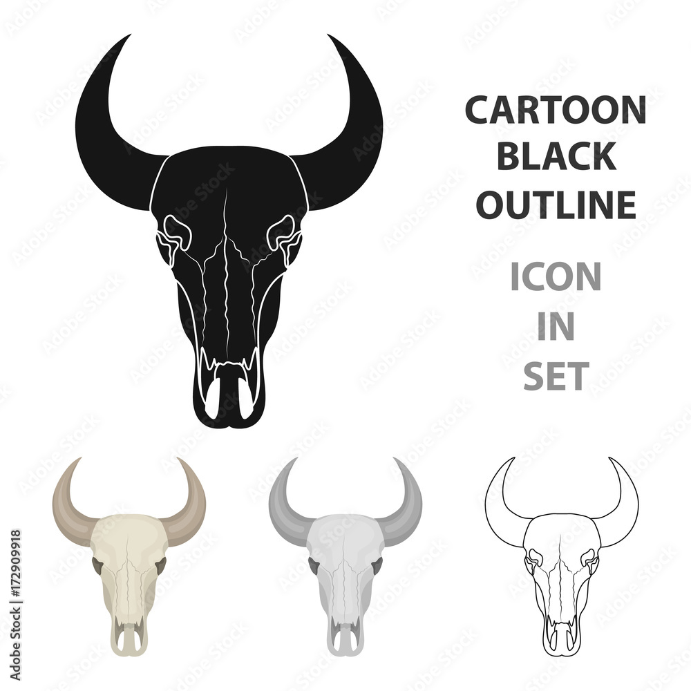 Bull skull icon in cartoon style isolated on white background. Rodeo ...