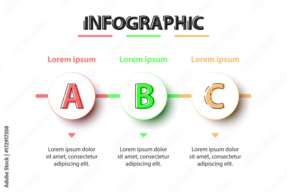 Three topics of colorful 3d paper circle in sequence for website ...