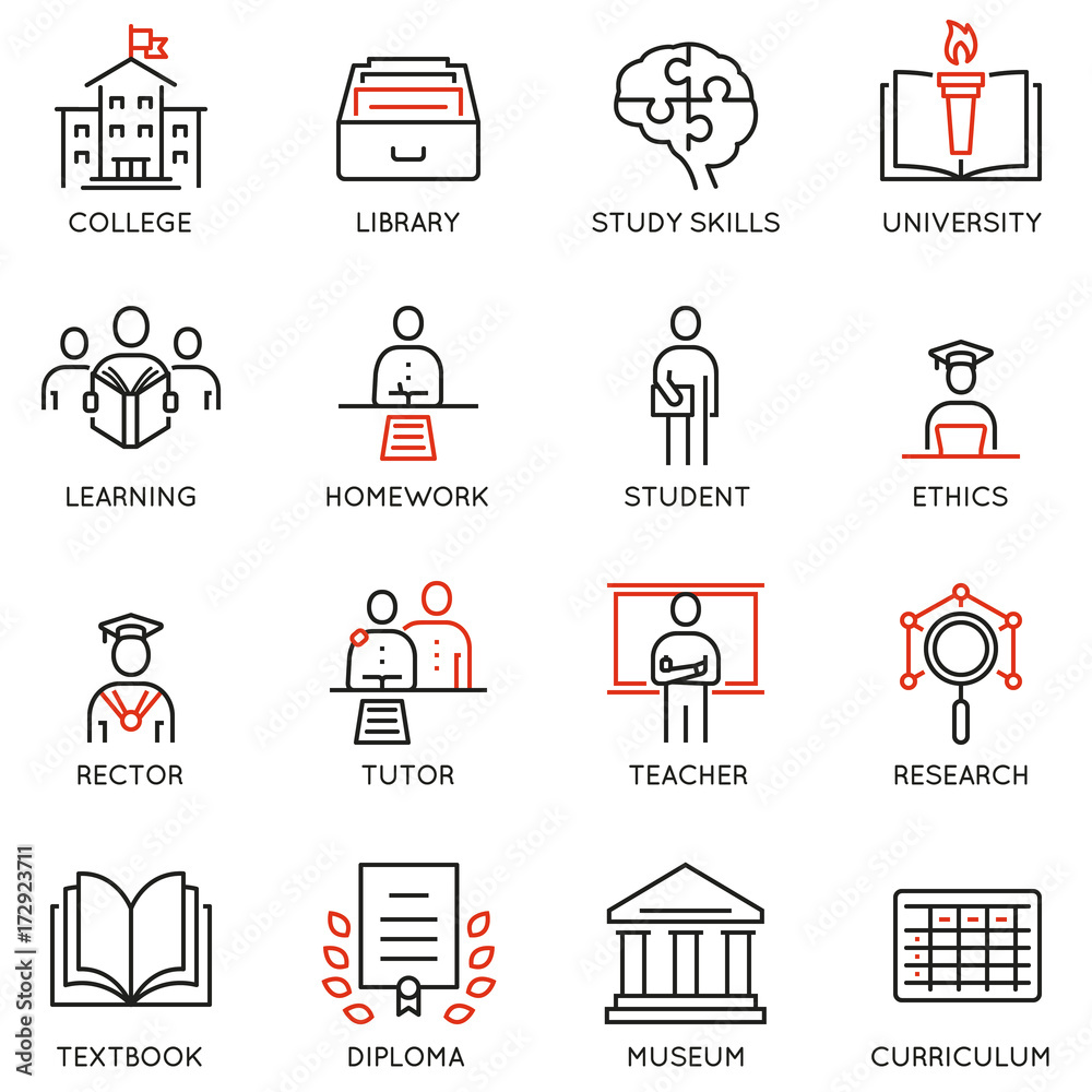 Vector set outline icons related to educational process, career ...