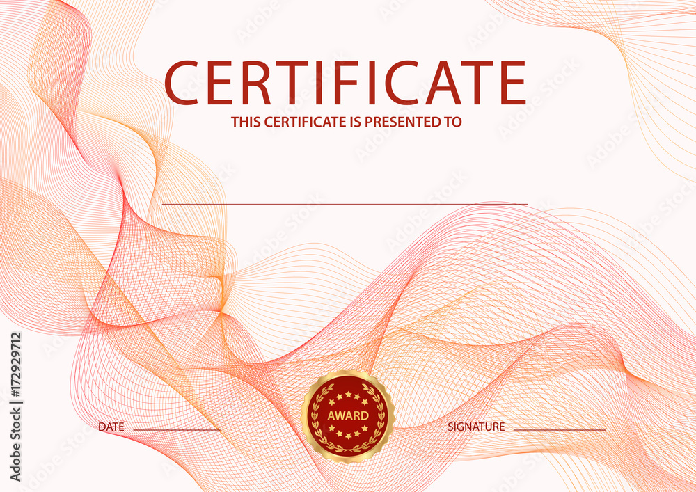 Certificate, Diploma of completion (design template, background) with ...