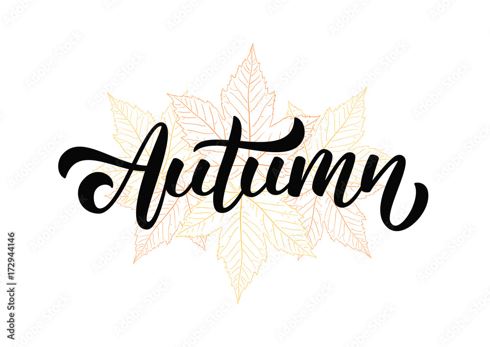 Vector illustration: Handwritten lettering composition of Autumn on ...