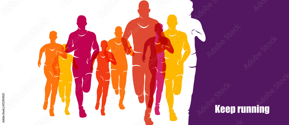 Running marathon, people run, colorful banner Stock Vector | Adobe Stock