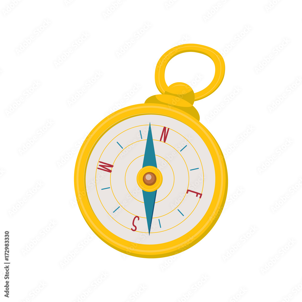 Golden retro style navigational compass with north, south, east, west ...