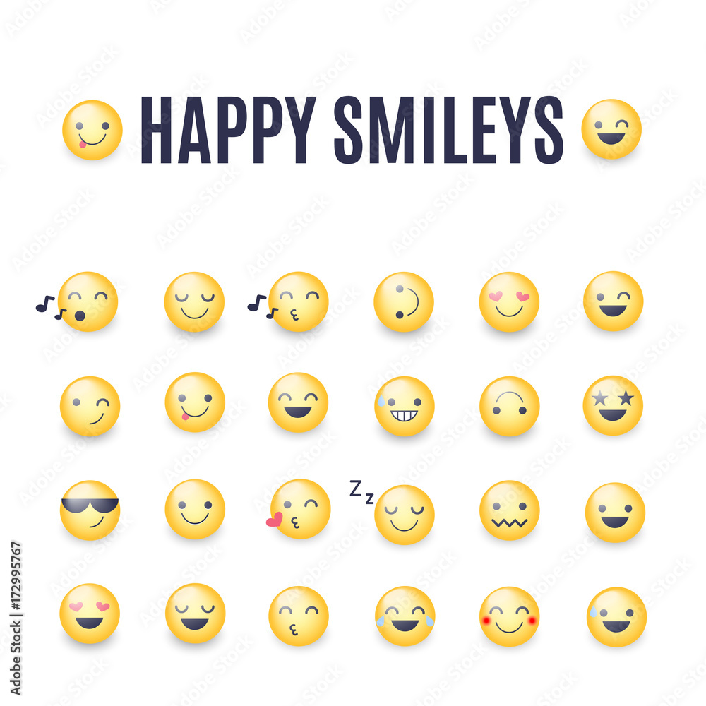 Happy smileys vector icon set. Emoticons pictograms collection. Happy ...