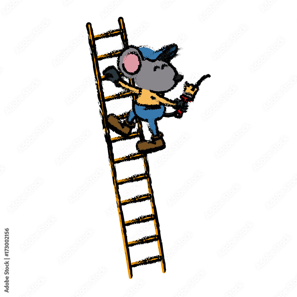 mouse worker painting on ladder cartoon icon vector illustration ...