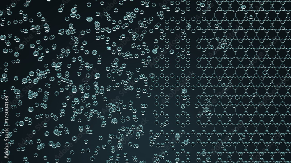 Creation of hexagonal molecular structure, 3d rendering. Chaos and ...