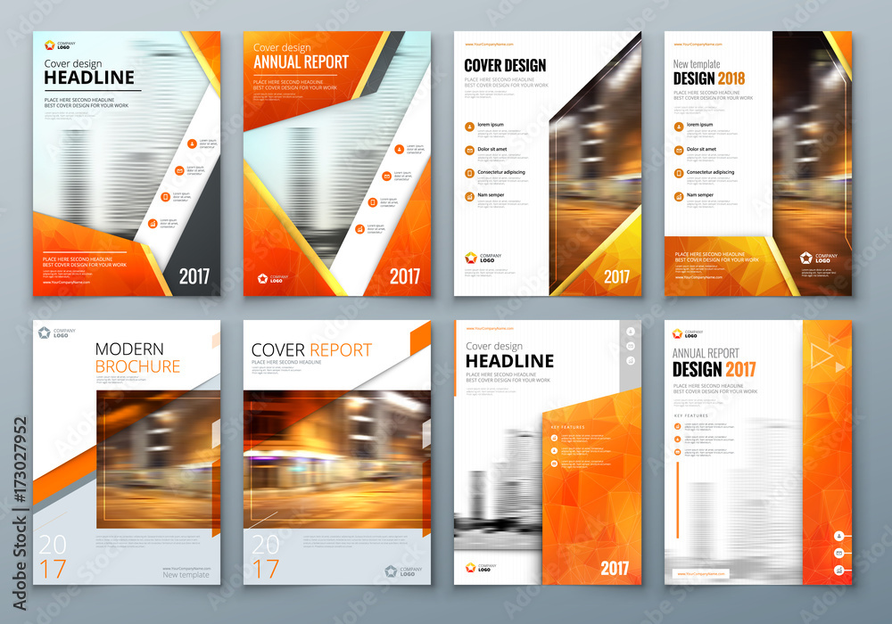 Cover design set. Orange Corporate business template for brochure ...