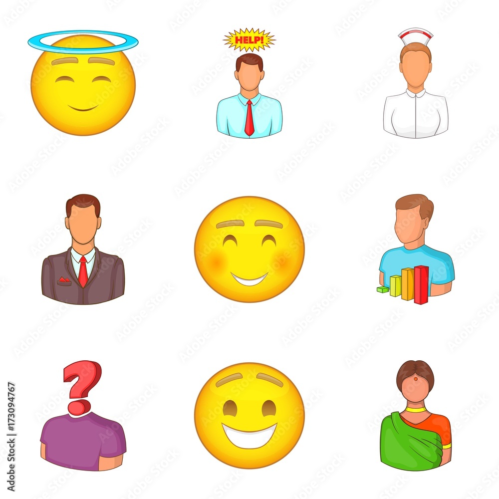 Character icons set, cartoon style Stock Vector | Adobe Stock
