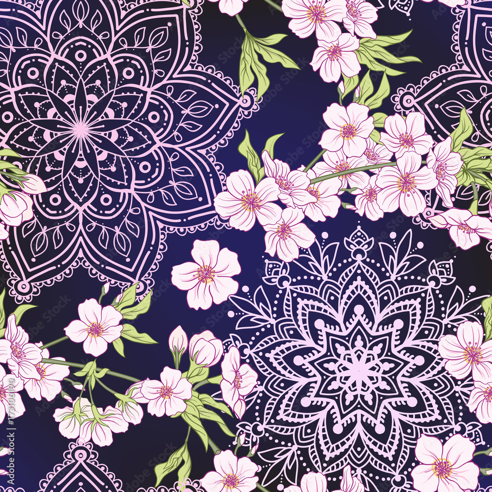 Seamless pattern with Japanese blossom sakura. Vector stock illu Stock ...