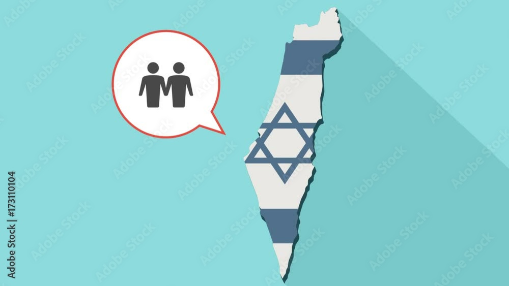 Animation of a long shadow Israel map with its flag and a comic balloon ...