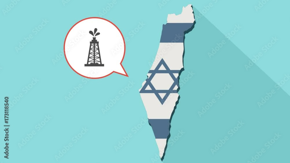 Animation of a long shadow Israel map with its flag and a comic balloon ...