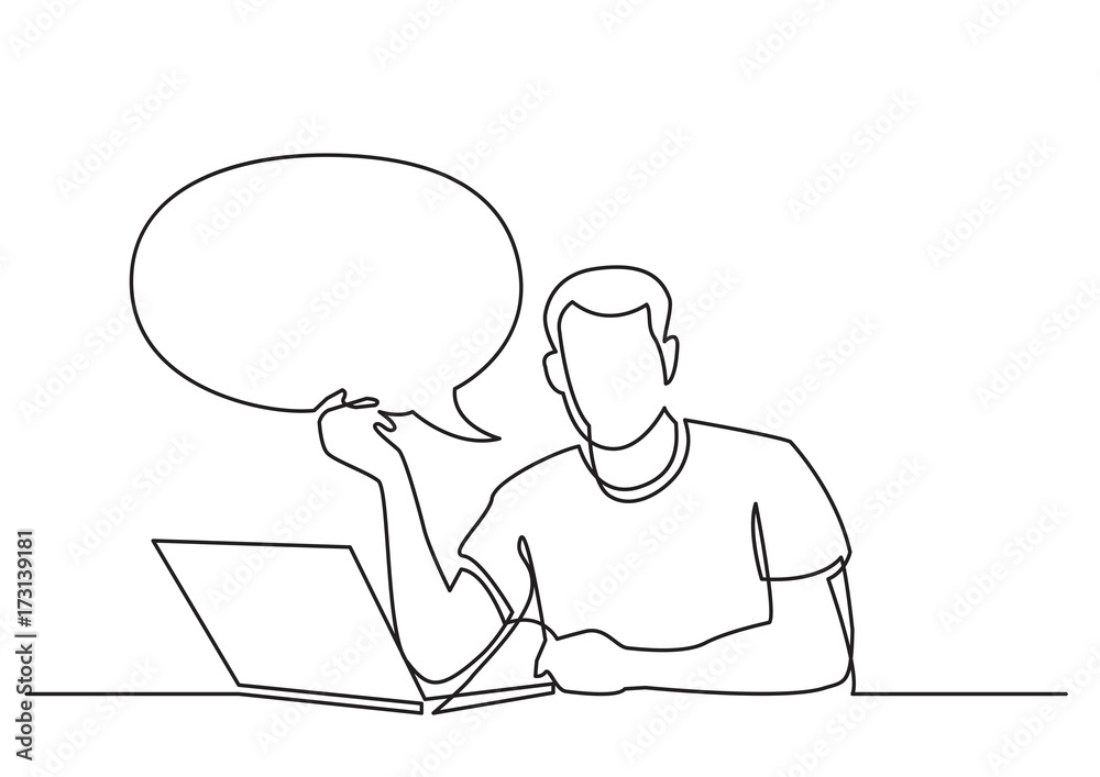 continuous line drawing of business concept - man expressing his ...