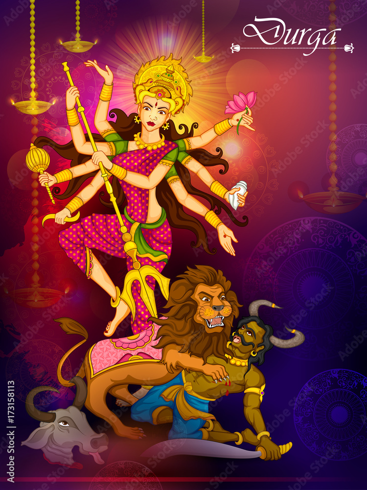 Goddess Durga killing demon Mahishasura for Happy Vijayadashami ...