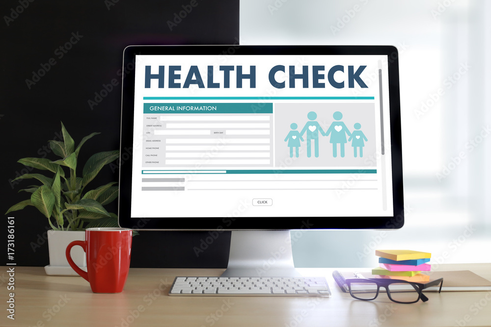 Digital HEALTH CHECK Concept working with computer interface as medical ...