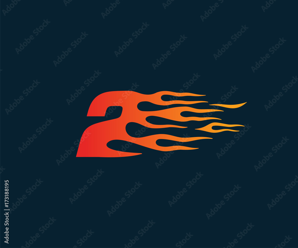 Number 2 fire flame Logo. speed race design concept template Stock ...
