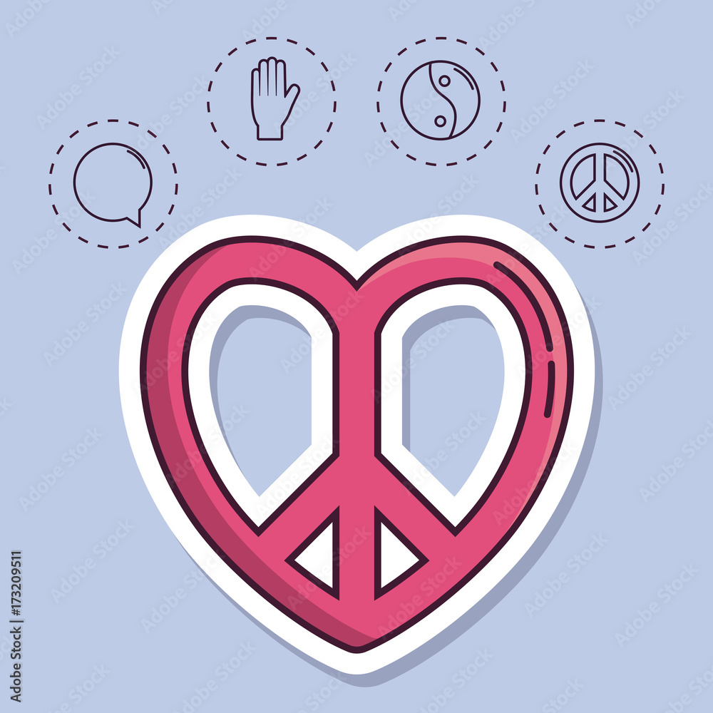 peace sign and related icons around over blue background colorful ...