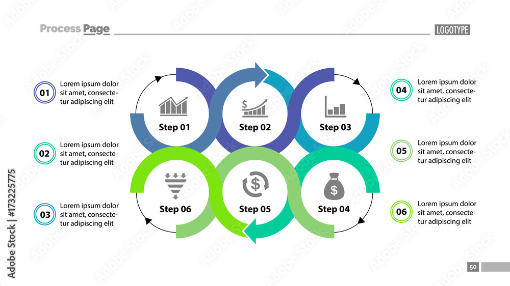 Six steps process chart design Stock Vector | Adobe Stock