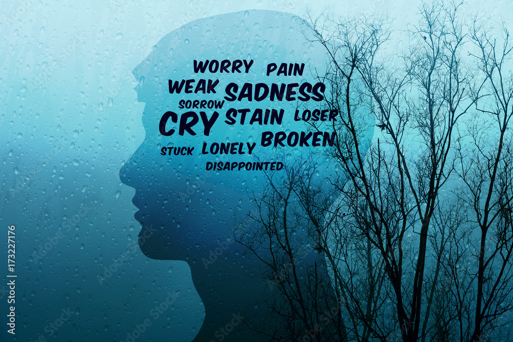 Sadness in Life Concept, Present by depressed wording on Shape of Human ...