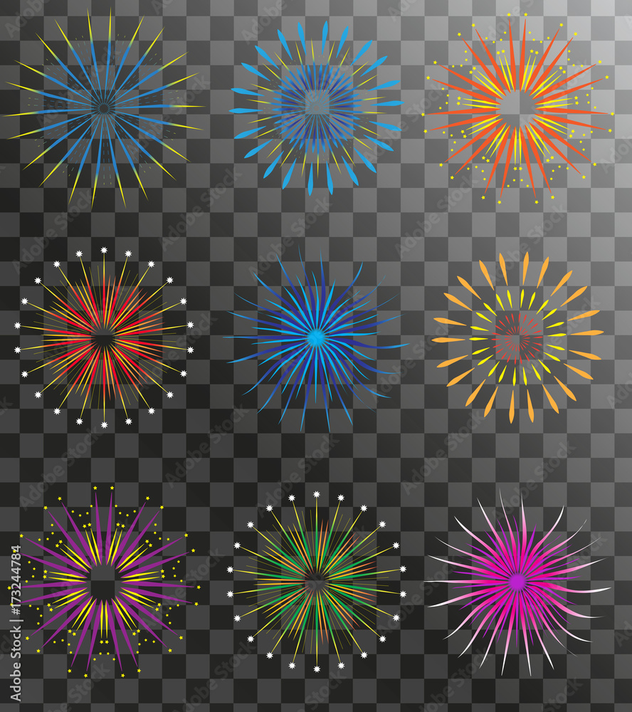Realistic Fireworks set isolated on a transparent background. Holiday ...