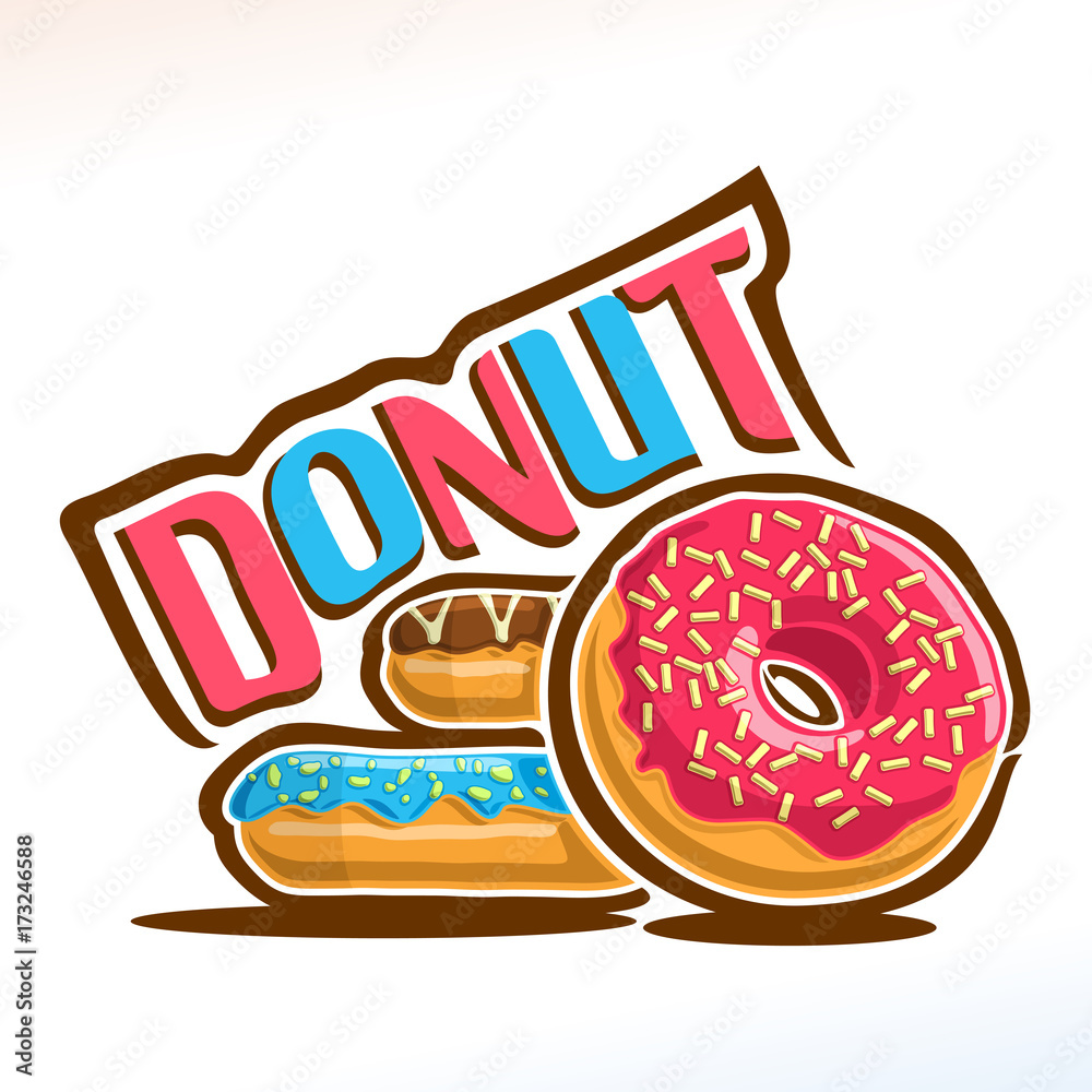 Vector logo for Donut confection, heap of different frosting donuts ...