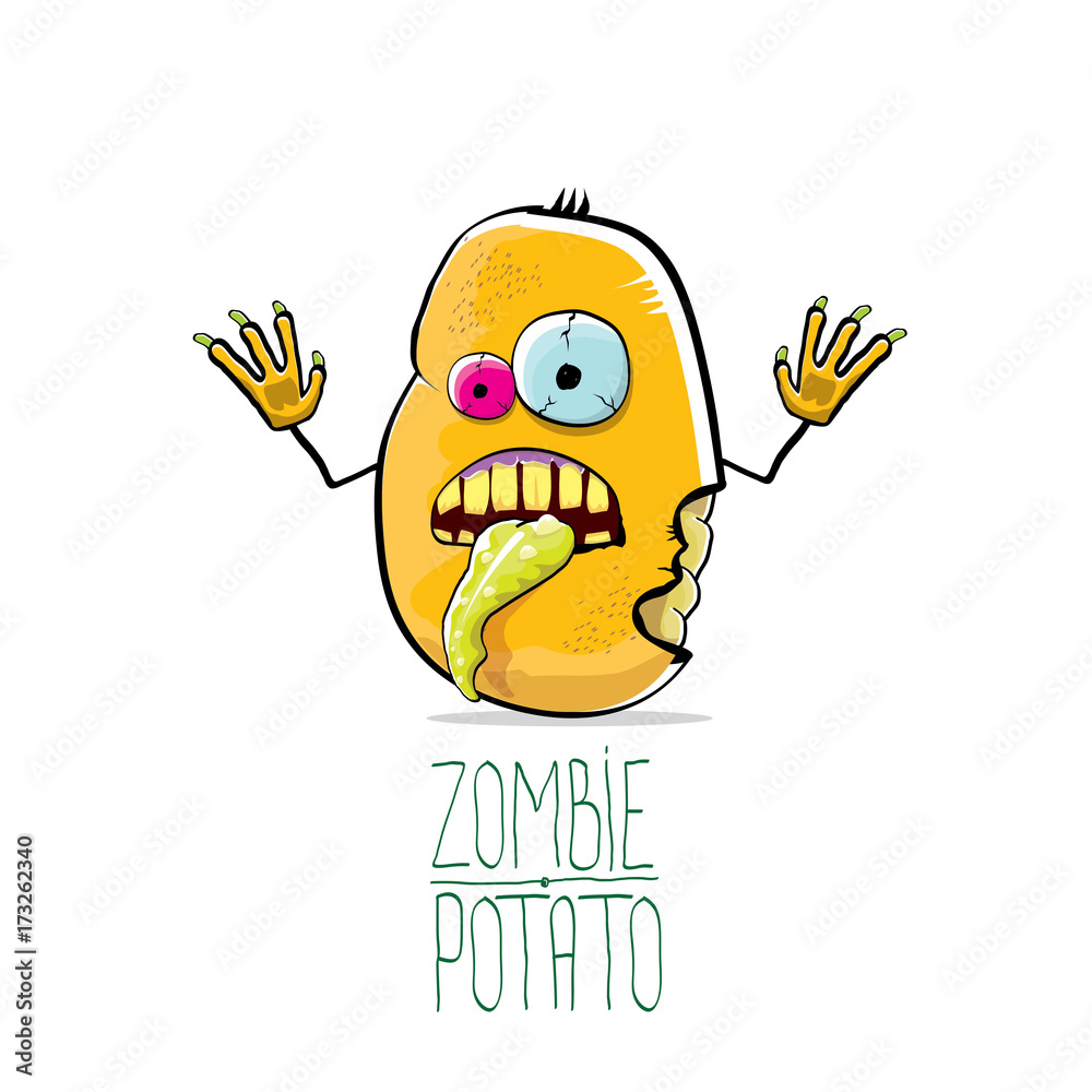vector funny cartoon cute orange zombie potato character isolated on ...