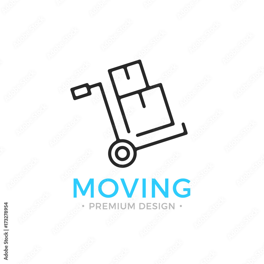 Moving line icon. Hand truck with cardboard boxes. Relocation concept ...