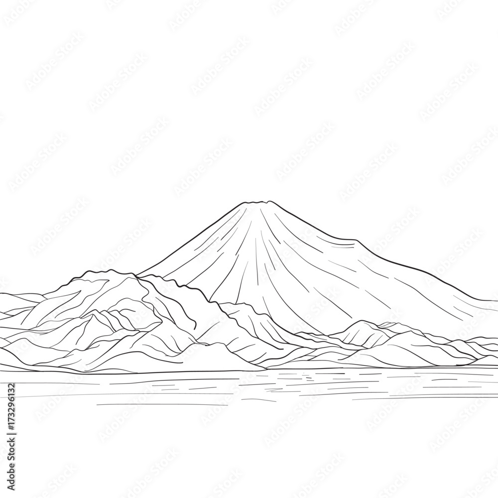 Mount Fuji isolated drawing. Stock vector illustration. Stock Vector | Adobe Stock
