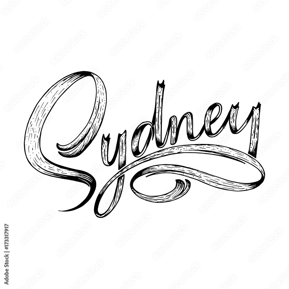 Hand written city name. Hand lettering calligraphy. Sydney. Hand made ...