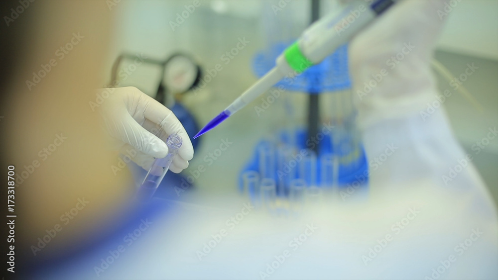 Test tubes closeup. Medical equipment. Close-up footage of a scientist ...