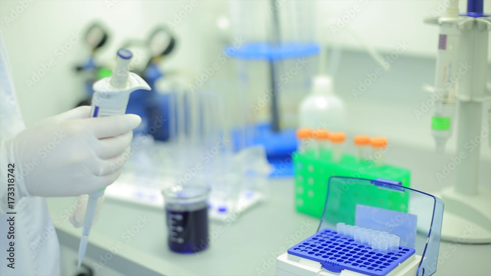 Test tubes closeup. Medical equipment. Close-up footage of a scientist ...