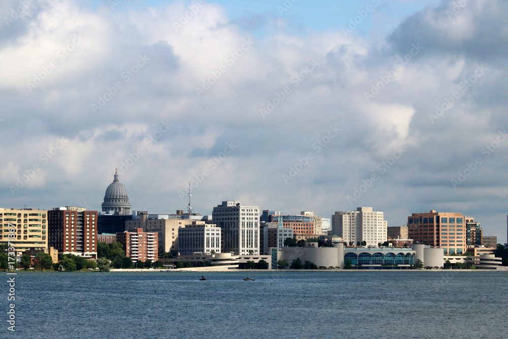 Downtown skyline of Madison, capital city of Wisconsin, USA. Morning ...