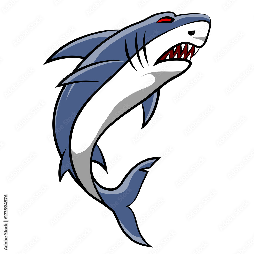 Angry shark cartoon on white background. Vector illustration Stock ...