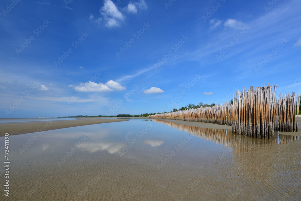 Bamboo wall protects waves sea Klaeng,Rayong,Thailand Stock Photo ...