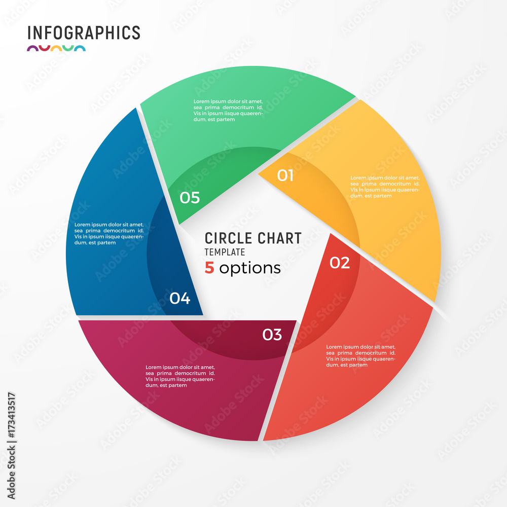 Vector circle chart infographic template for data visualization. 5 ...