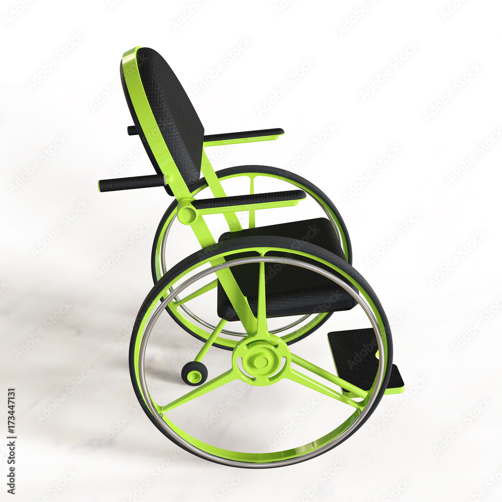 Wheelchair side view, isolated on a white background. 3d render ...