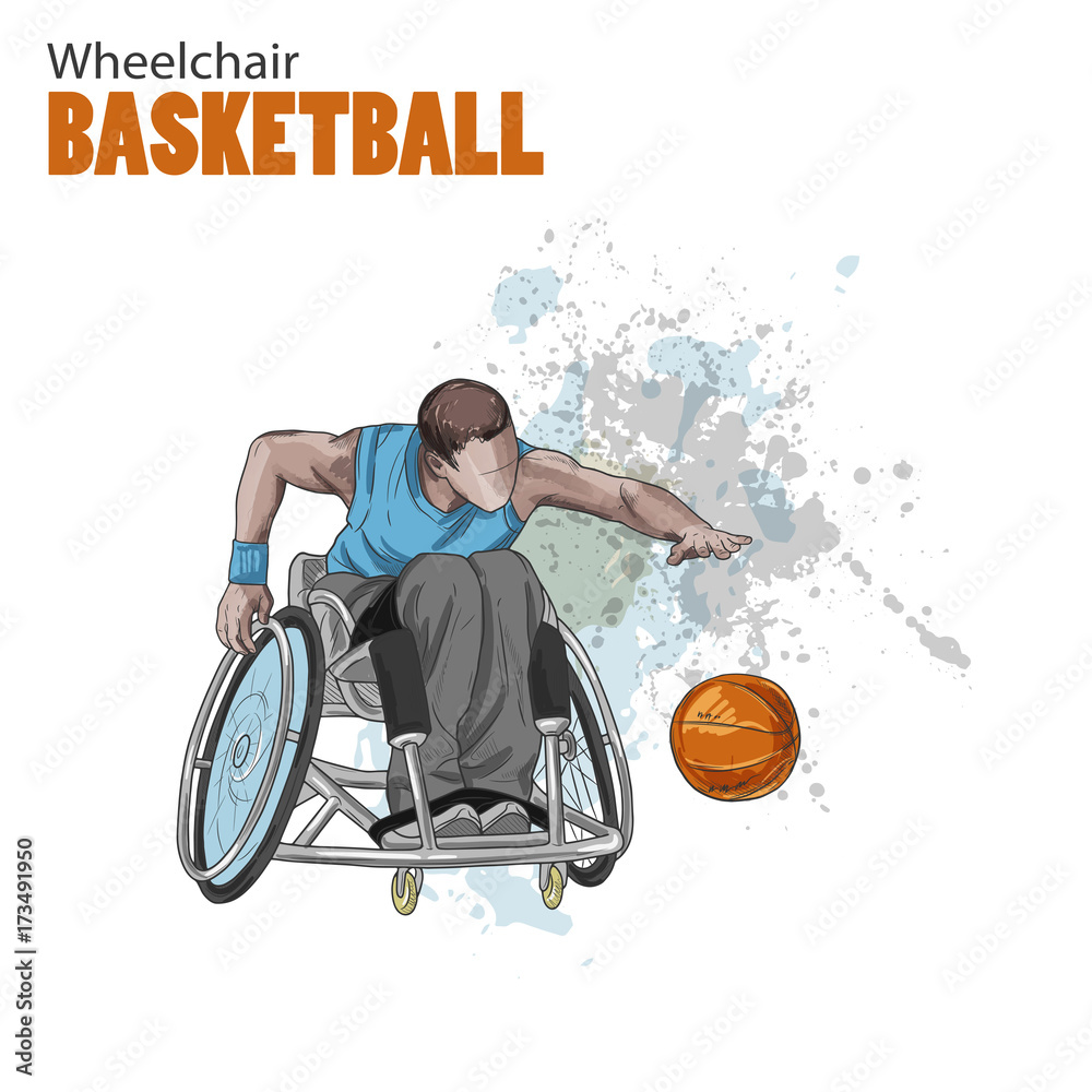 Hand drawn illustration. Wheelchair Basketball. Vector sketch sport ...