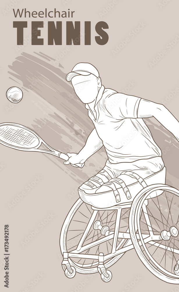 Hand drawn illustration. Wheelchair Tennis. Vector sketch sport ...